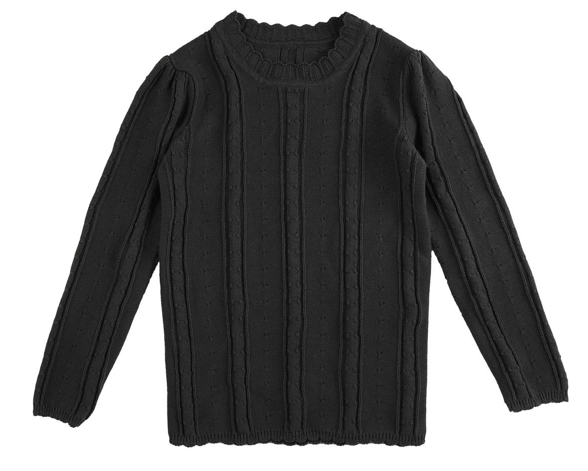 Belati Black Ribbed Pointelle Top – Petit Perfection
