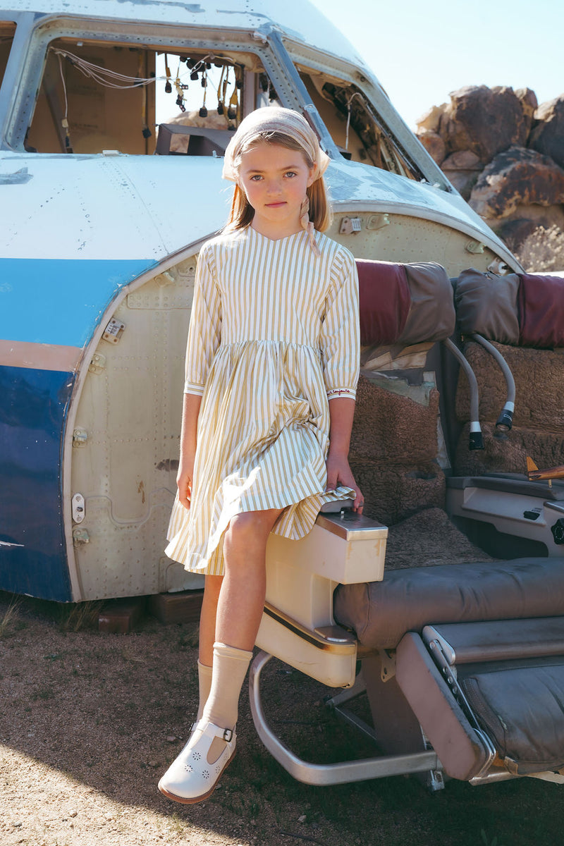 Coco Blanc Yellow Striped Dress in 3/4 Sleeve – Petit Perfection