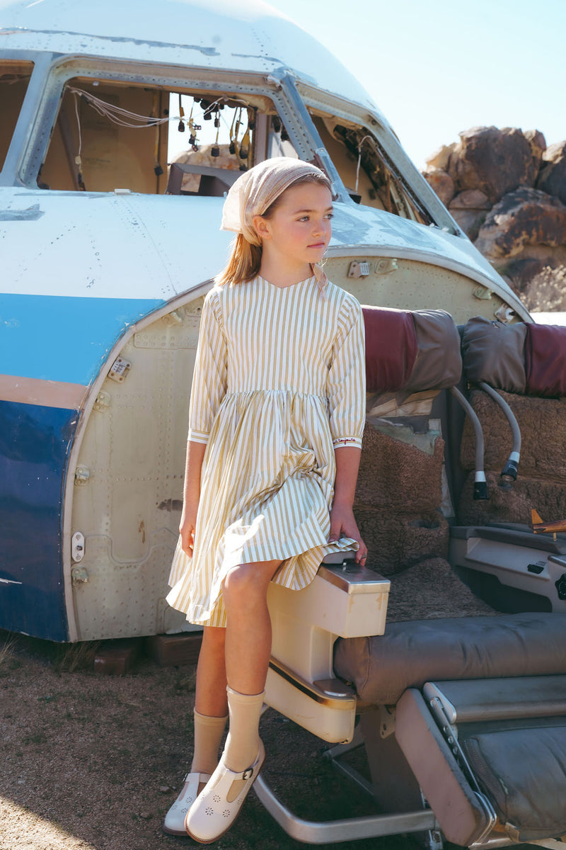 Coco Blanc Yellow Striped Dress in 3/4 Sleeve – Petit Perfection