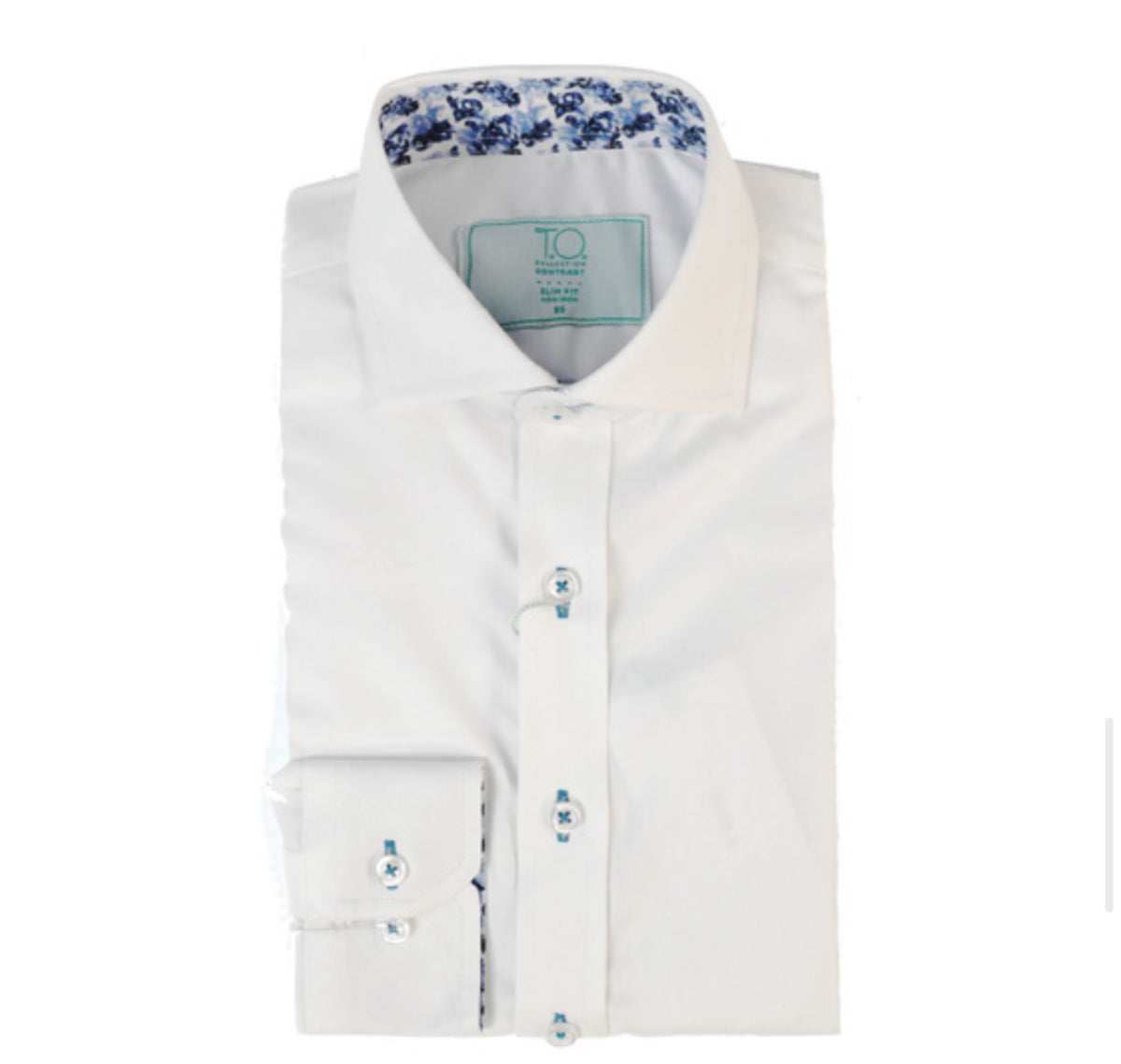 T.O. Slim Contrast Shirt in Navy & Blue Print CS0103-A – Petit Perfection